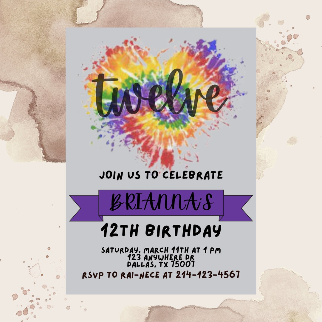 Editable Tie Dye Birthday Invitation Template, Printable Rainbow ...