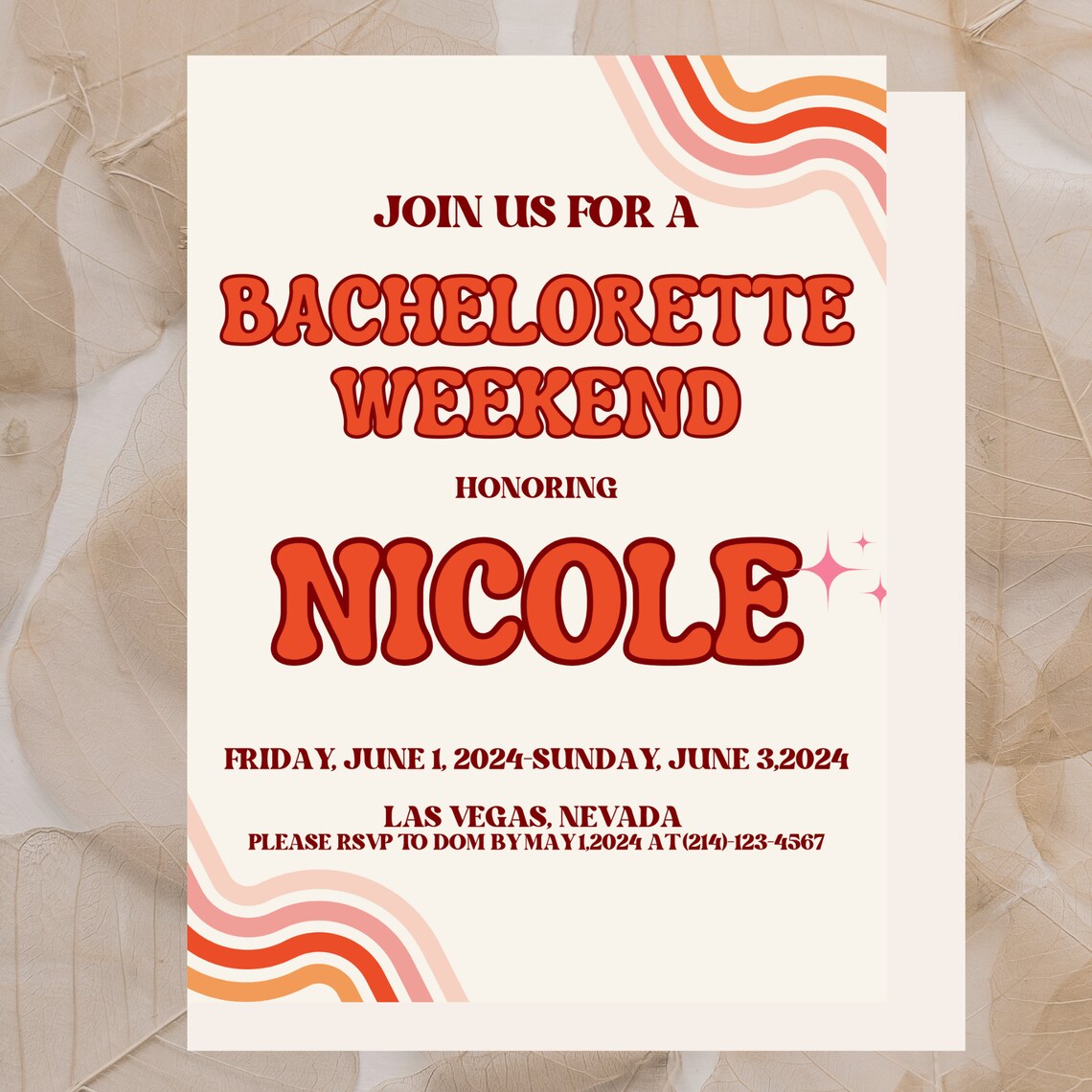 Editable Retro Wedding Invitation Bach Itinerary, Groovy Invitation ...