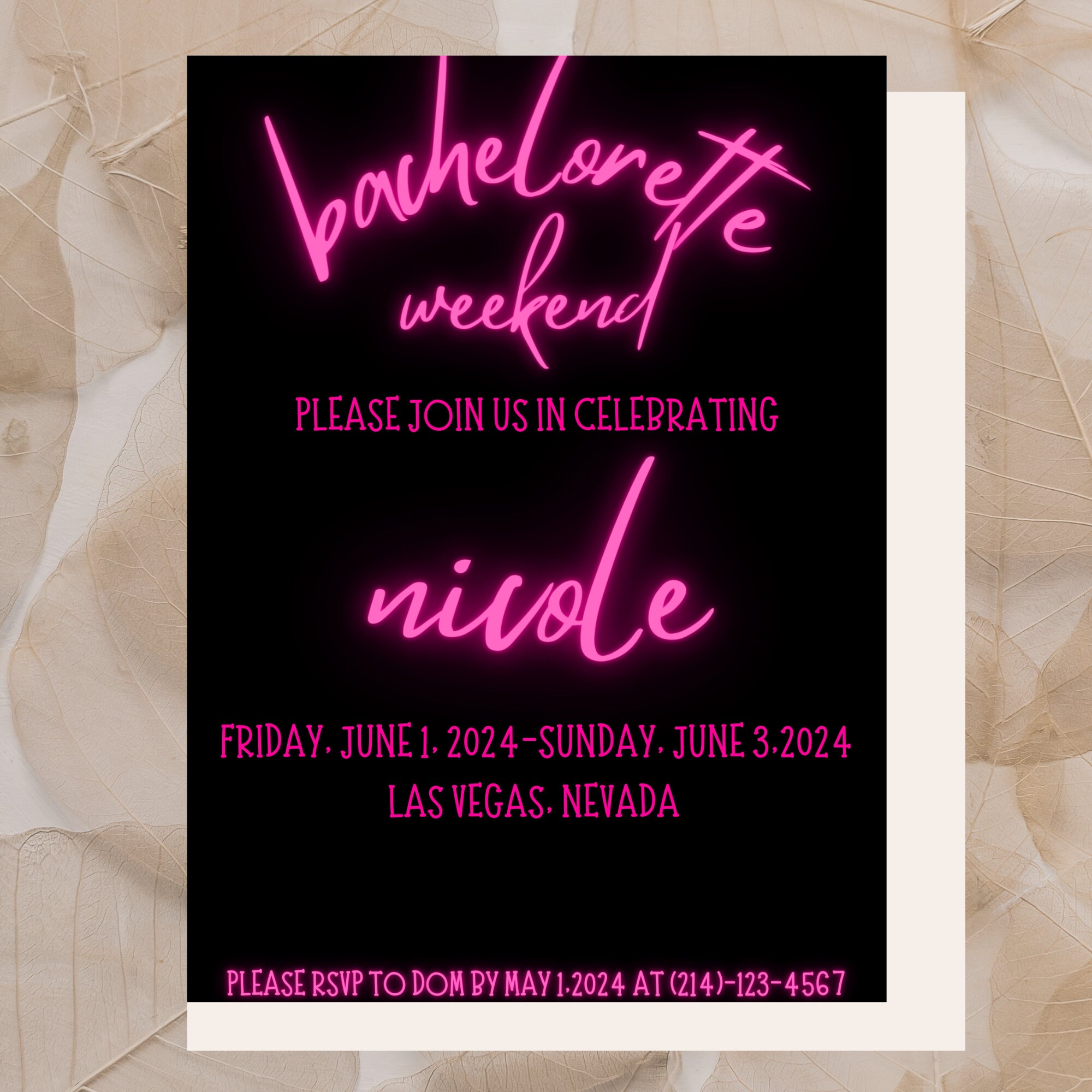 Editable Neon Bachelorette Party Invitation and Itinerary, Neon ...