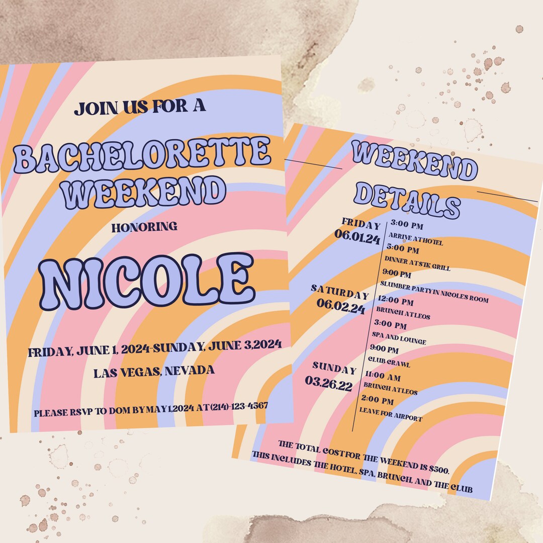Editable Groovy Bachelorette Invitation, Bachelorette Itinerary, Dazed ...