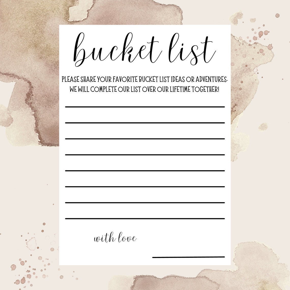 Editable Bucket List Game, Bridal Shower Bucket List, Guestbook Bucket ...