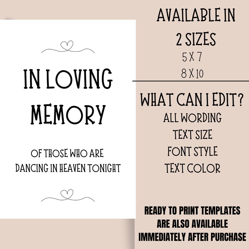 Editable in Loving Memory Sign Forever in Our Heart Sign - Etsy