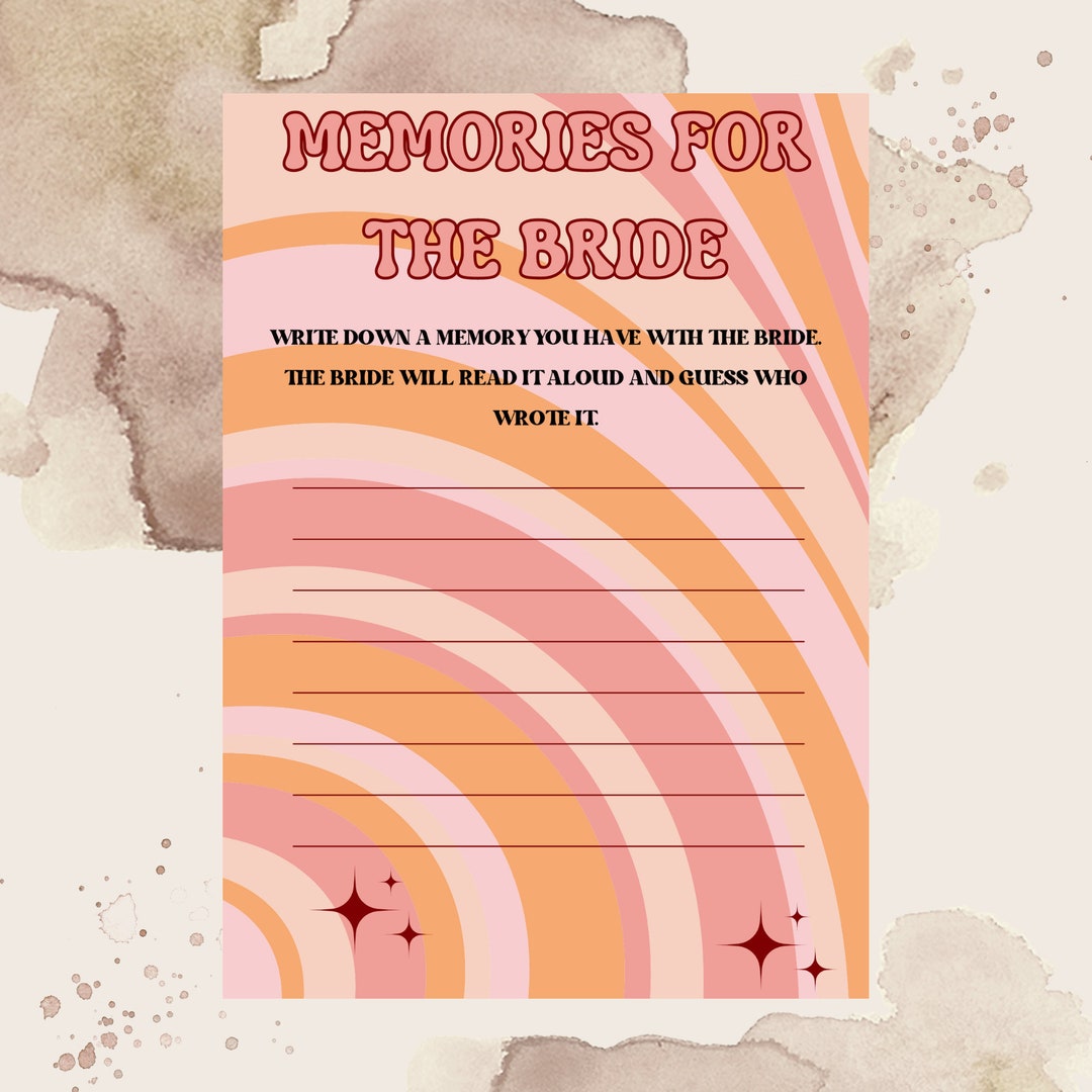 Editable Memories for the Bride Game, Share A Memory Game, Favorite ...