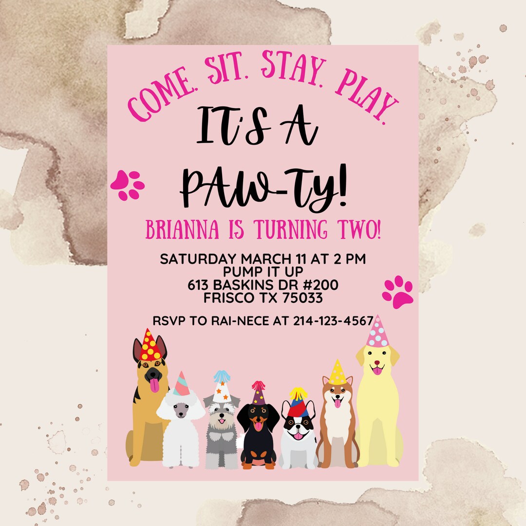 Editable It's a Pawty Invitation Template, Printable Dog Cat Themed ...