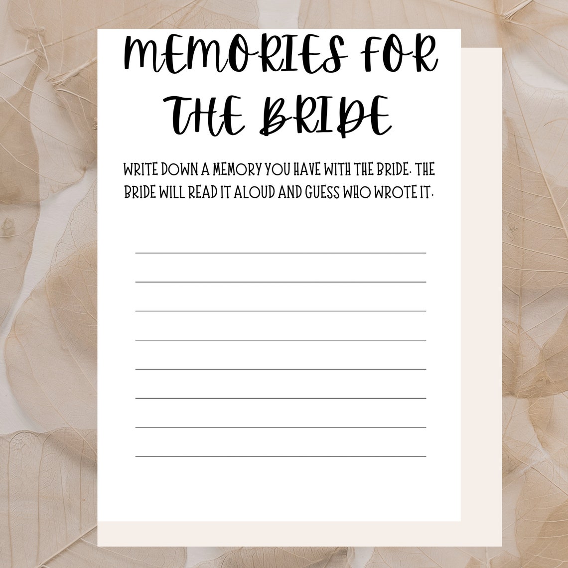 Editable Minimalist Memories for the Bride Game, Share A Memory Game ...