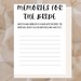 Editable Minimalist Memories for the Bride Game, Share A Memory Game ...