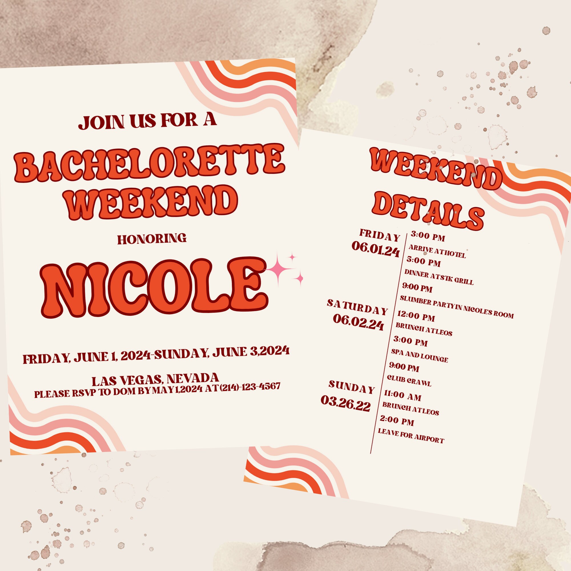 Editable Retro Wedding Invitation Bach Itinerary Groovy - Etsy