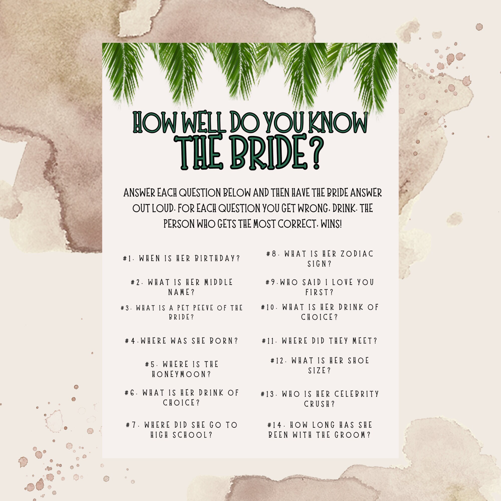 Editable How Well Do You Know the Bride Quiz, Tropical Bachelorette ...