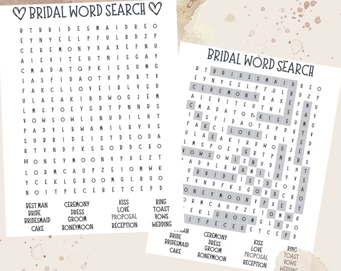 Wedding Word Search Party Game, Modern Wedding Reception Games ...