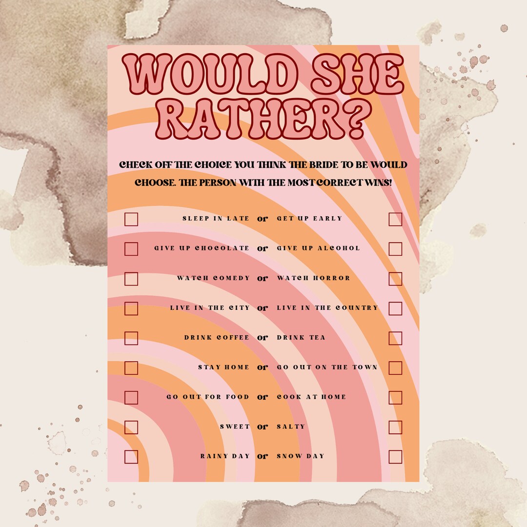 Editable Would She Rather Game, Bridal Trivia, Premade Bachelorette ...