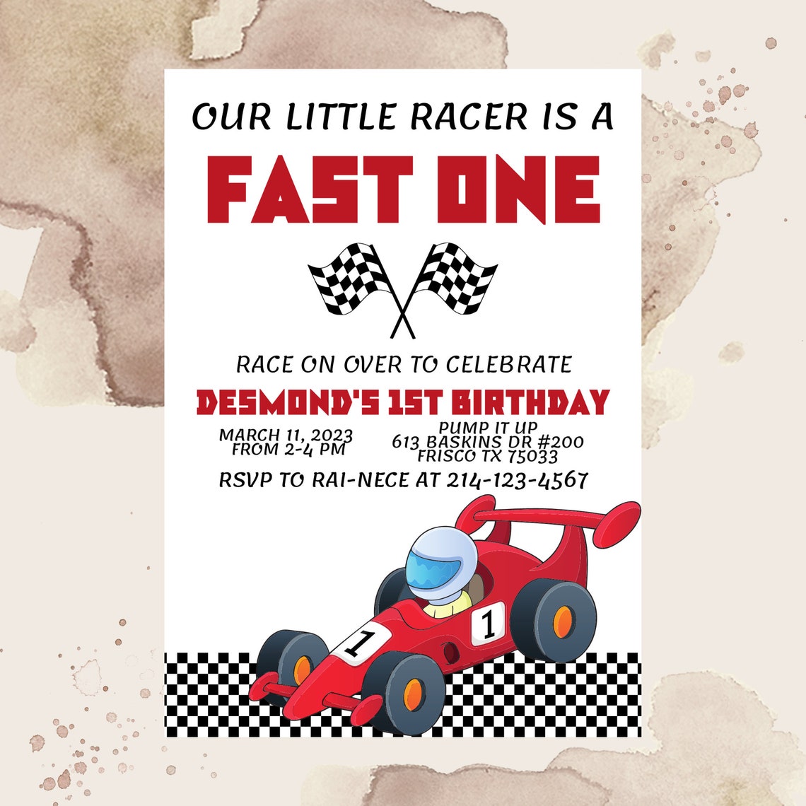 Editable Fast One Invitation Template, Printable Race Car Birthday ...