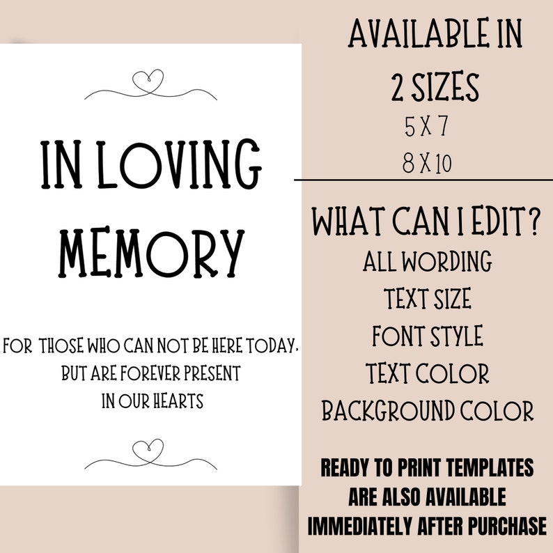 Editable in Loving Memory Sign Forever in Our Heart Sign - Etsy