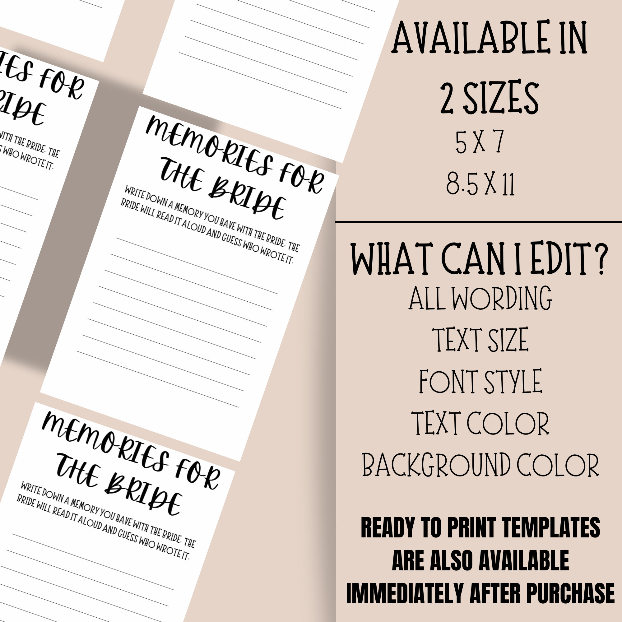 Editable Minimalist Memories for the Bride Game, Share A Memory Game ...