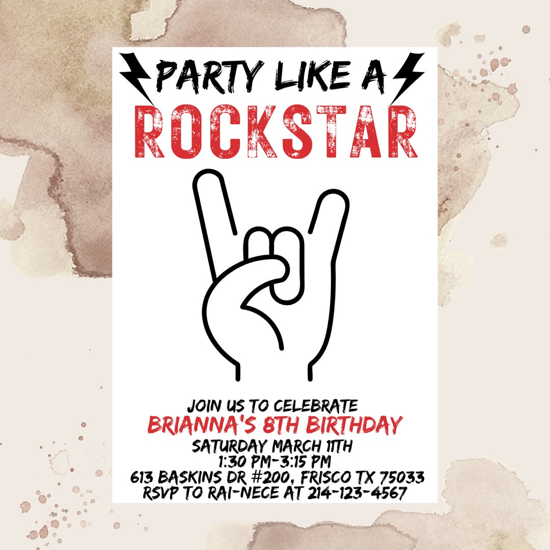 Editable Party Like A Rock Star Invitation, Born Two Rock Party, Rock N ...