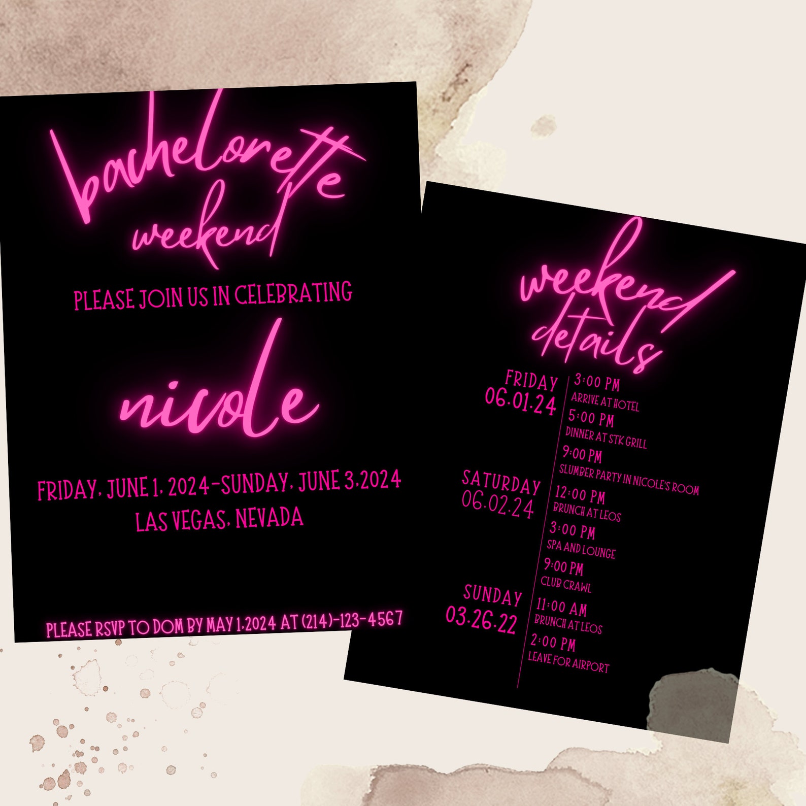 Editable Neon Bachelorette Party Invitation and Itinerary, Neon ...