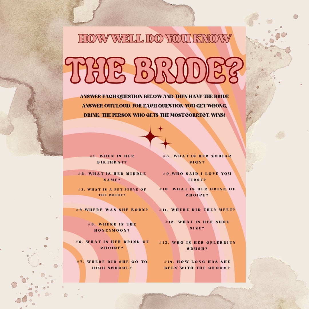 Editable How Well Do You Know the Bride Quiz, Groovy Bachelorette Party ...