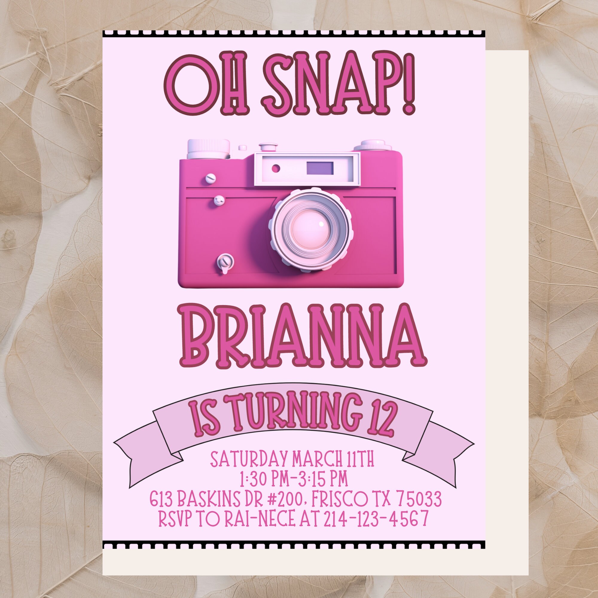 Editable Selfie Invitation,photography Birthday Invitation, Oh Snap ...