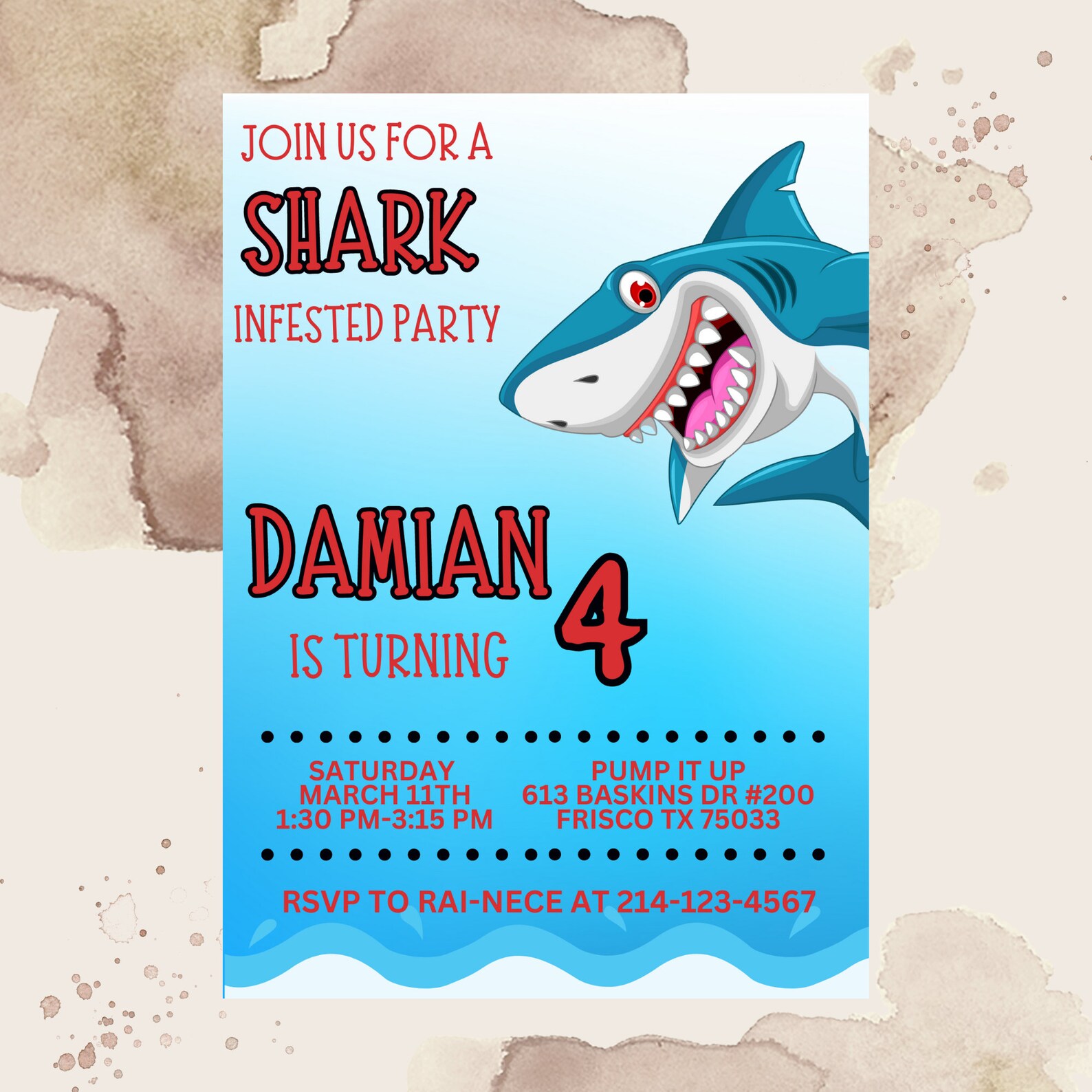 Editable Shark Birthday Invitation, Shark Infested Birthday Invitation ...