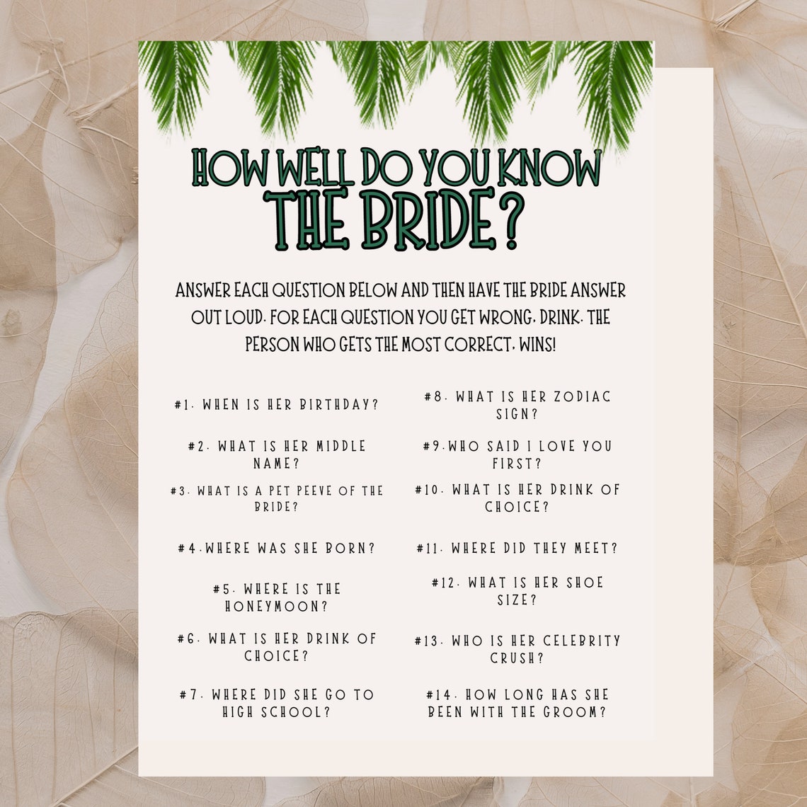 Editable How Well Do You Know the Bride Quiz, Tropical Bachelorette ...