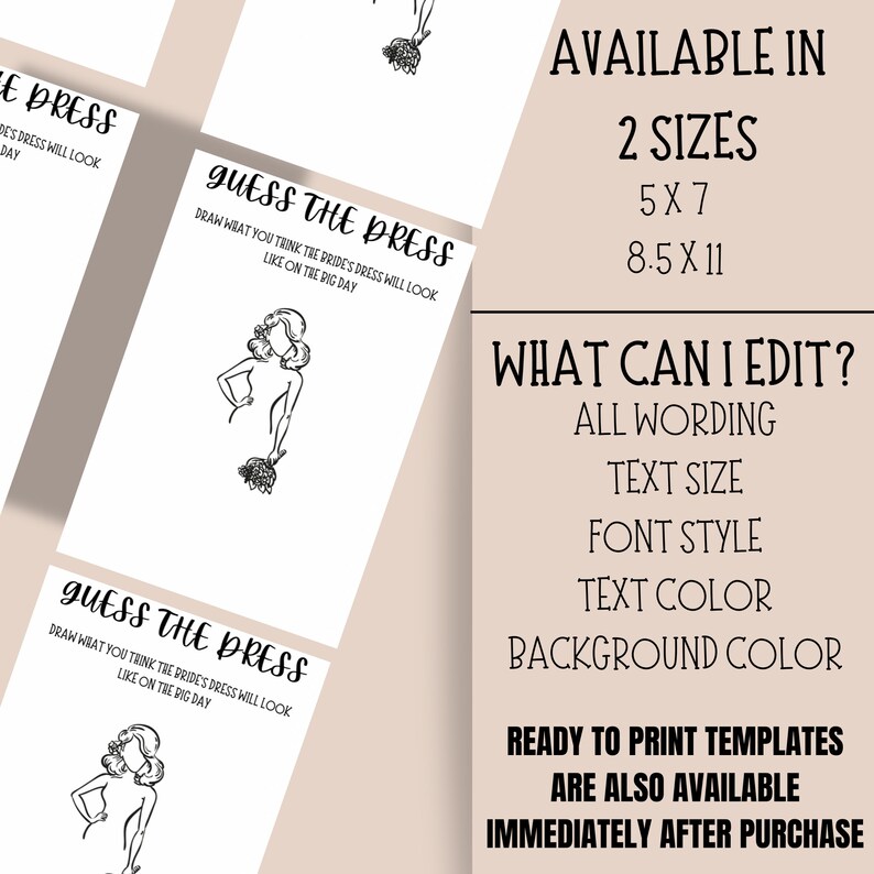 Editable Guess the Dress Game, Bridal Guess the Dress Template, Sketch ...