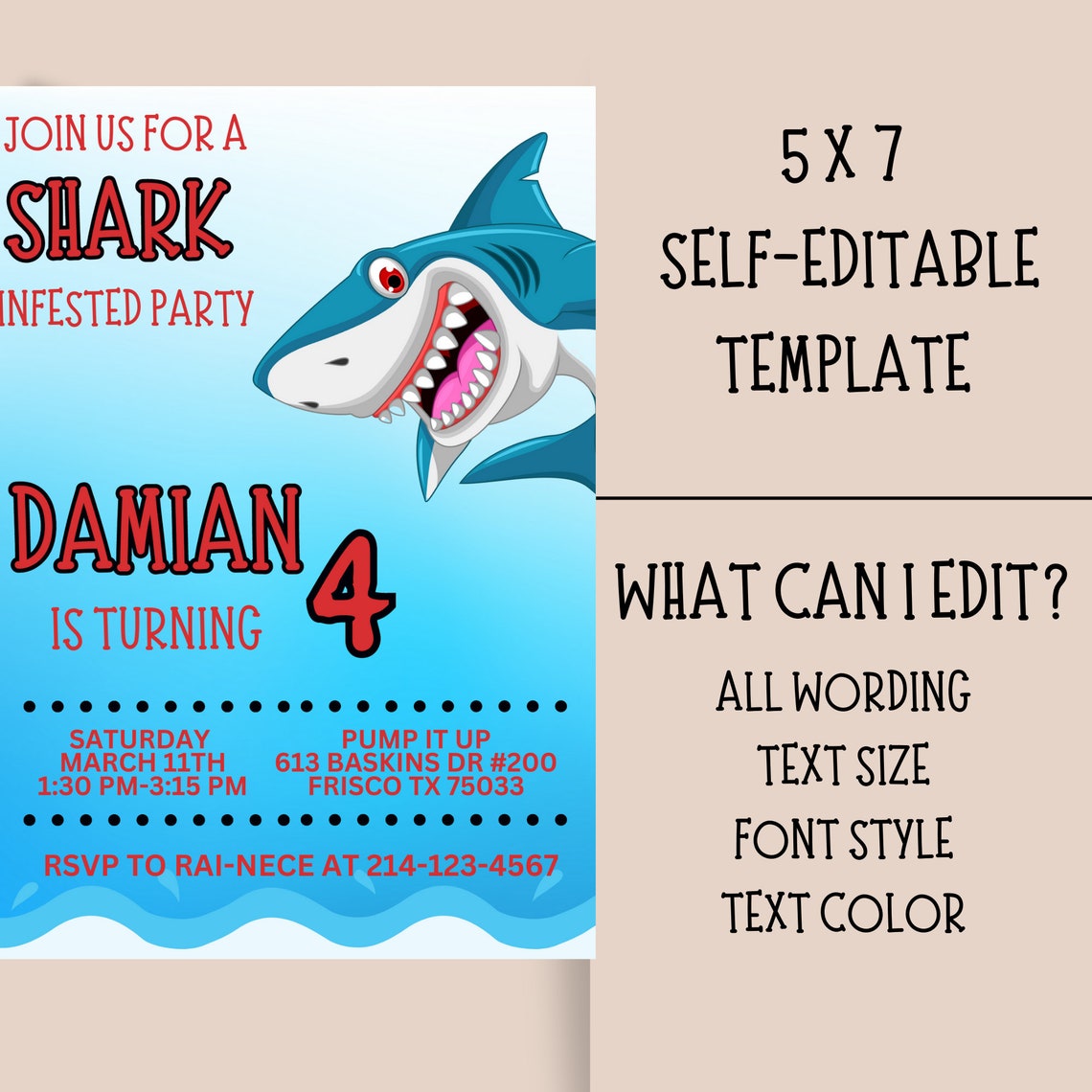 Editable Shark Birthday Invitation, Shark Infested Birthday Invitation ...