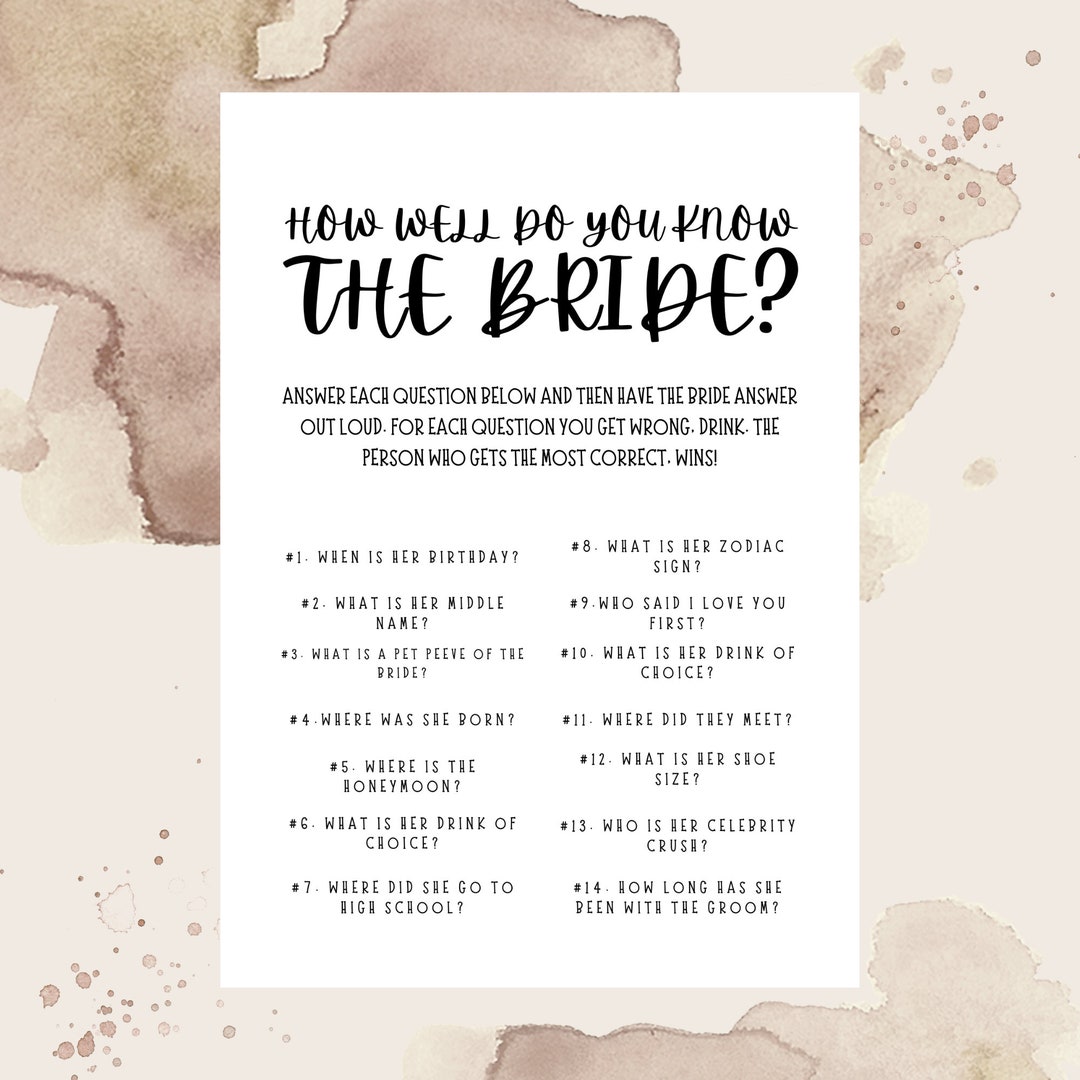 Editable How Well Do You Know the Bride Quiz, Minimalist Bachelorette ...