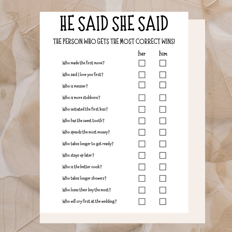 Editable He Said She Said Game, Guess Who Said It, the Wedding Shoe ...