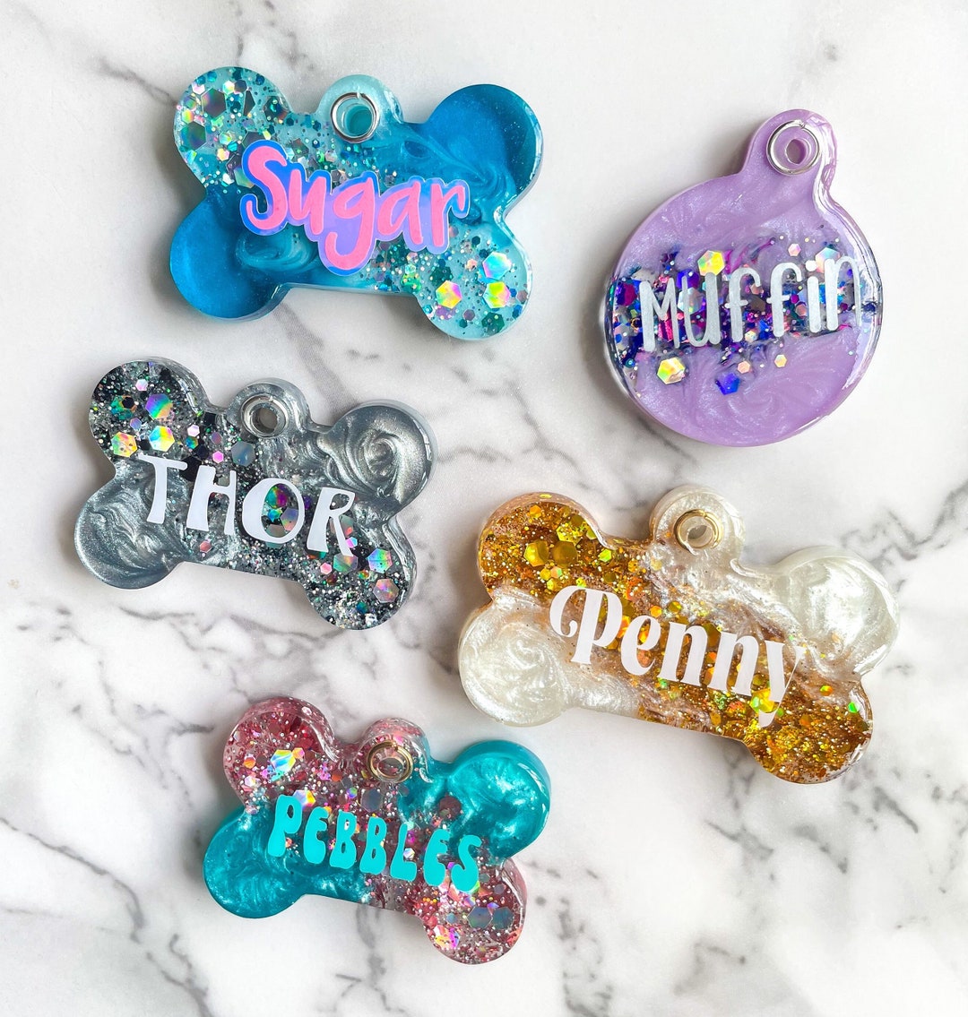 Glitter Resin Pet ID Tag: Personalized Glitter Dog Tags, Custom Pet ID ...