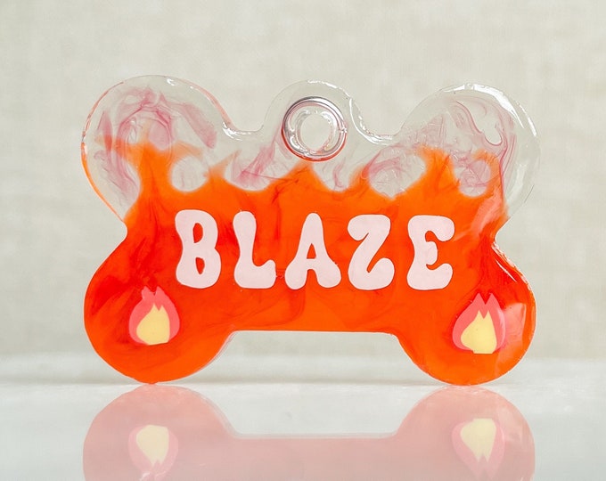 Flame Resin Dog Tag, Pet Name Tag, Custom Dog Tags, Pet ID, Dog Mom ...