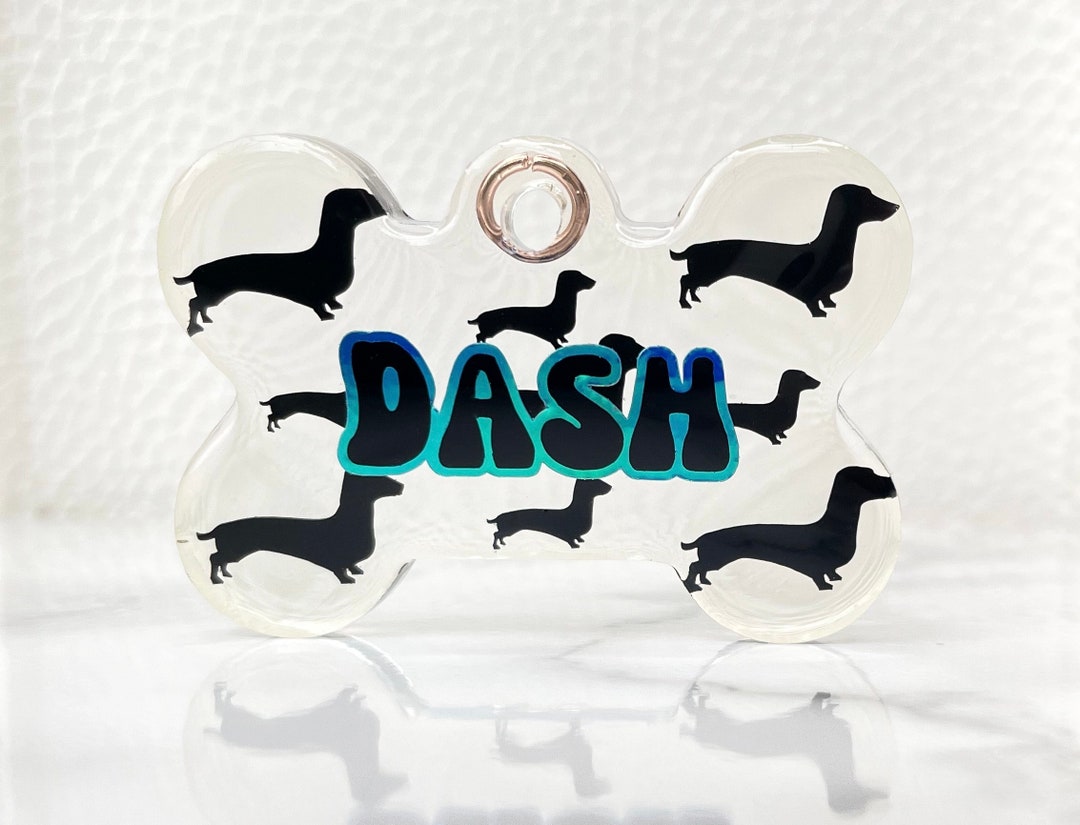 Dachshund Resin Dog Tag, Resin Dog Tag, Custom Pet ID, Black Doxie Dog ...