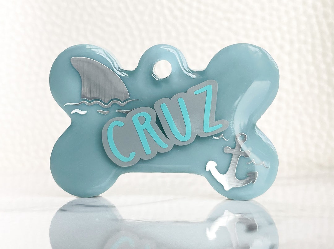 Shark Resin Dog Tag, Custom Dog Name Tag, Personalized, Blue Dog Tag ...