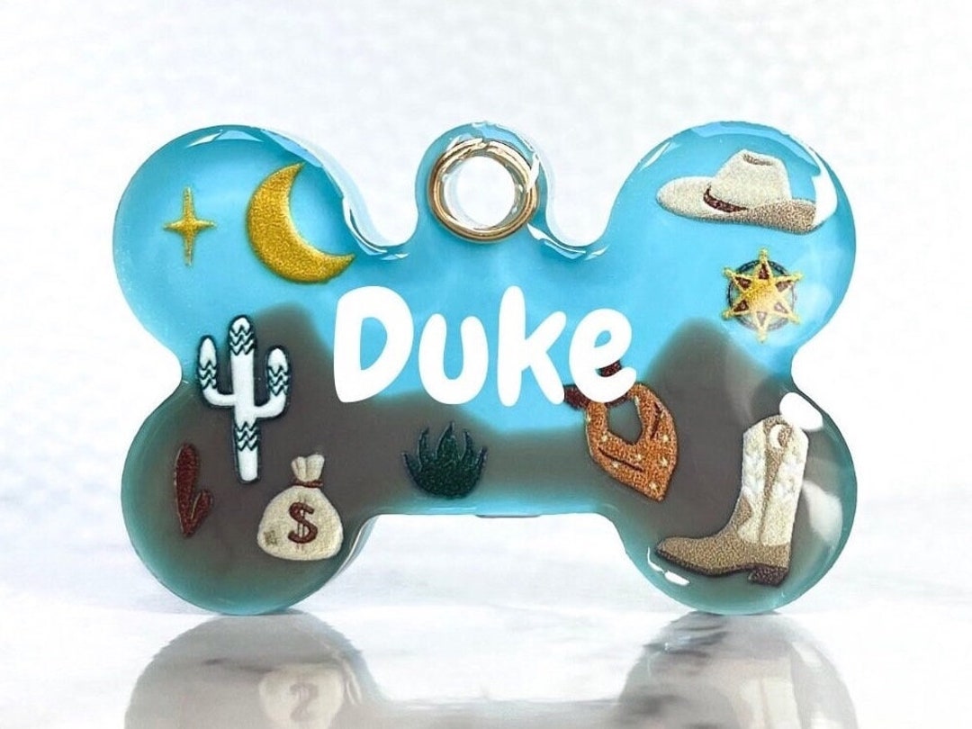Western Resin Dog Tag, Pet ID, Blue Dog Name Tags, Personalized Pet ID ...