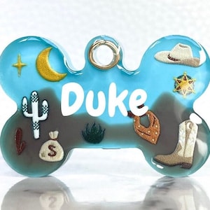 Western Resin Dog Tag, Pet ID, Blue Dog Name Tags, Personalized Pet ID ...