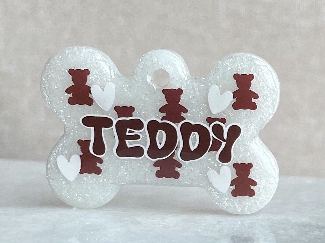 Teddy Bear Resin Dog Tag, Personalized Dog Tag, Pet ID Tag, Bear Name ...