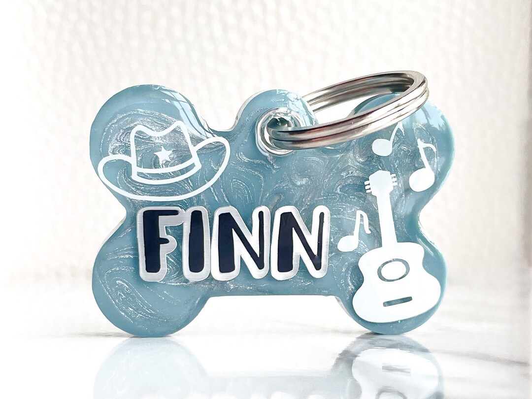 Cowboy Resin Dog Tag, Dog Tags, Custom Pet ID, Blue Dog Tag, Western ...