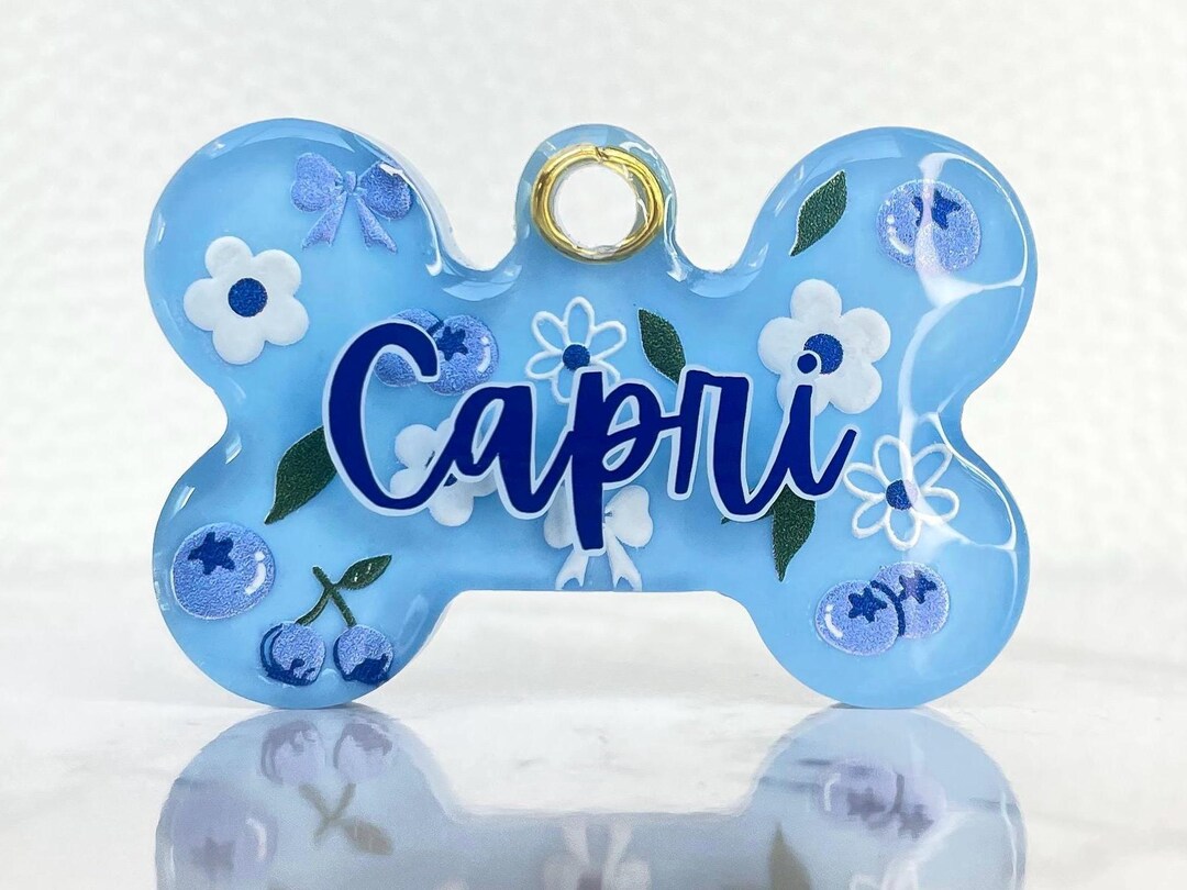 Blueberry Bow Resin Dog Tag, Custom Pet ID, Fruit Tags Personalized ...