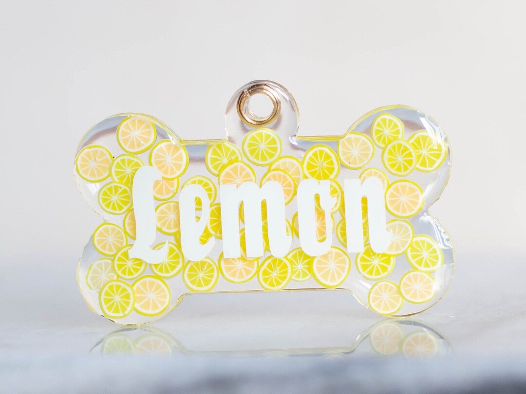 Lemon Resin Dog Tag, Pet ID Tags, Yellow Dog Tag, Fruit Dog Tag ...