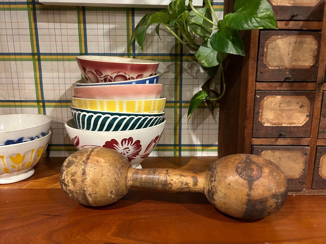 Antique Wooden Dumbbell Vintage Gym Equipment Weightlifting Exercise ...