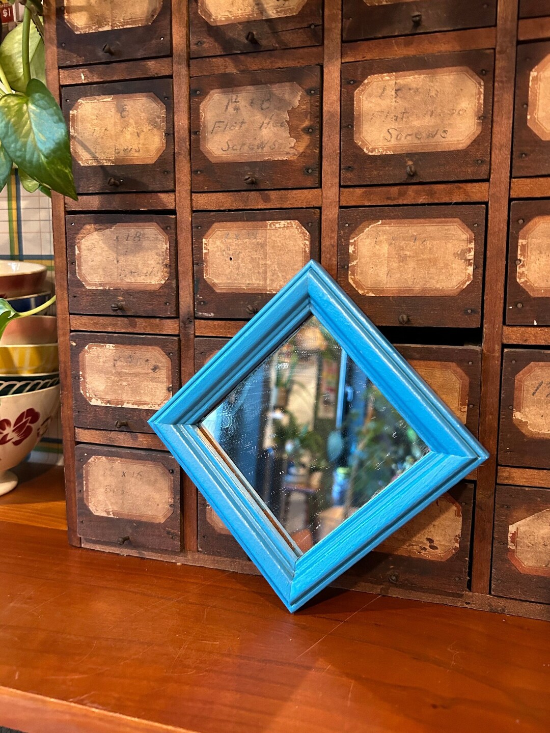 Vintage Mirror With Painted Bright Blue Frame Gallery Wall Art - Etsy