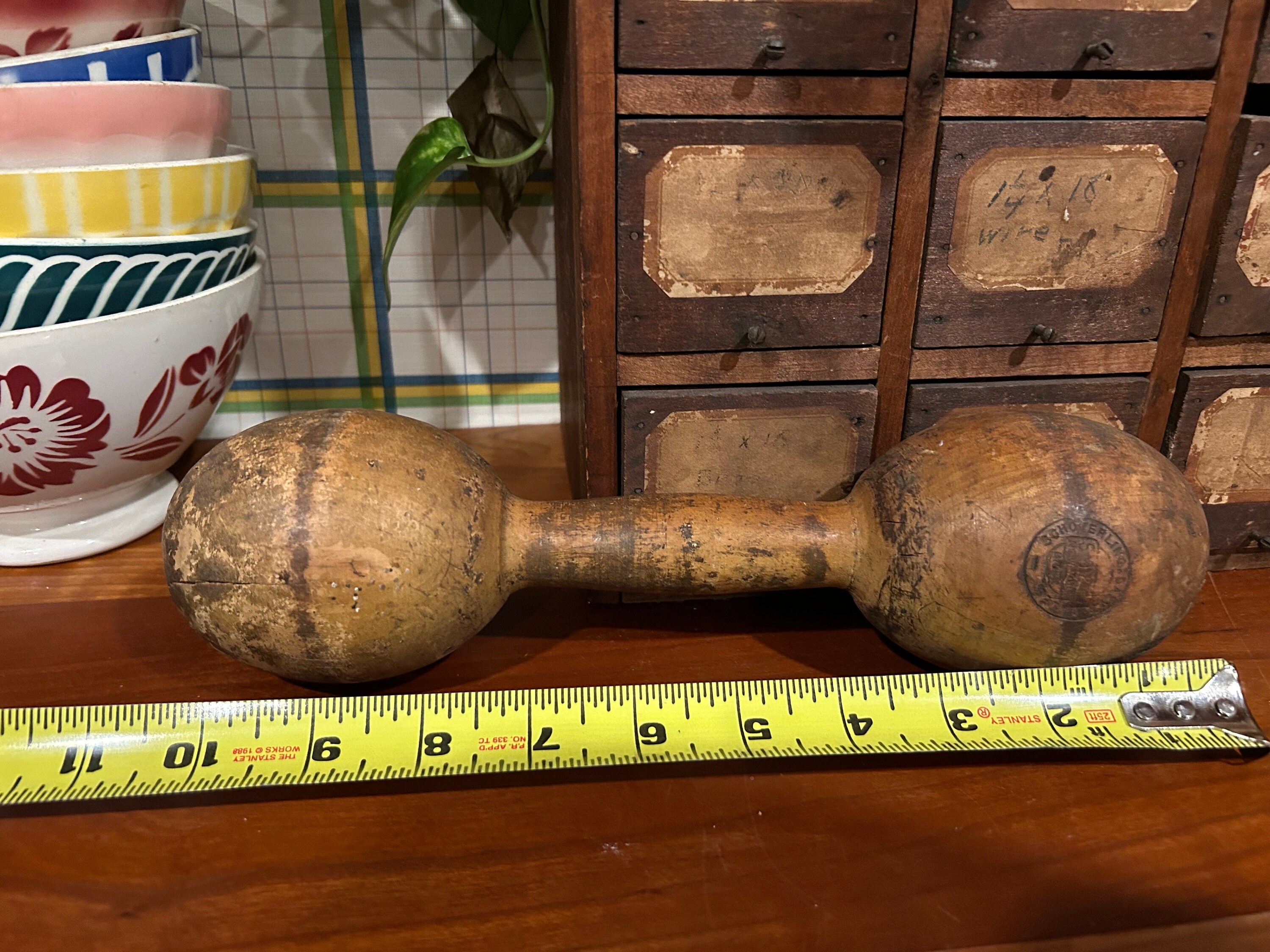 Antique Wooden Dumbbell Vintage Gym Equipment Weightlifting Exercise ...