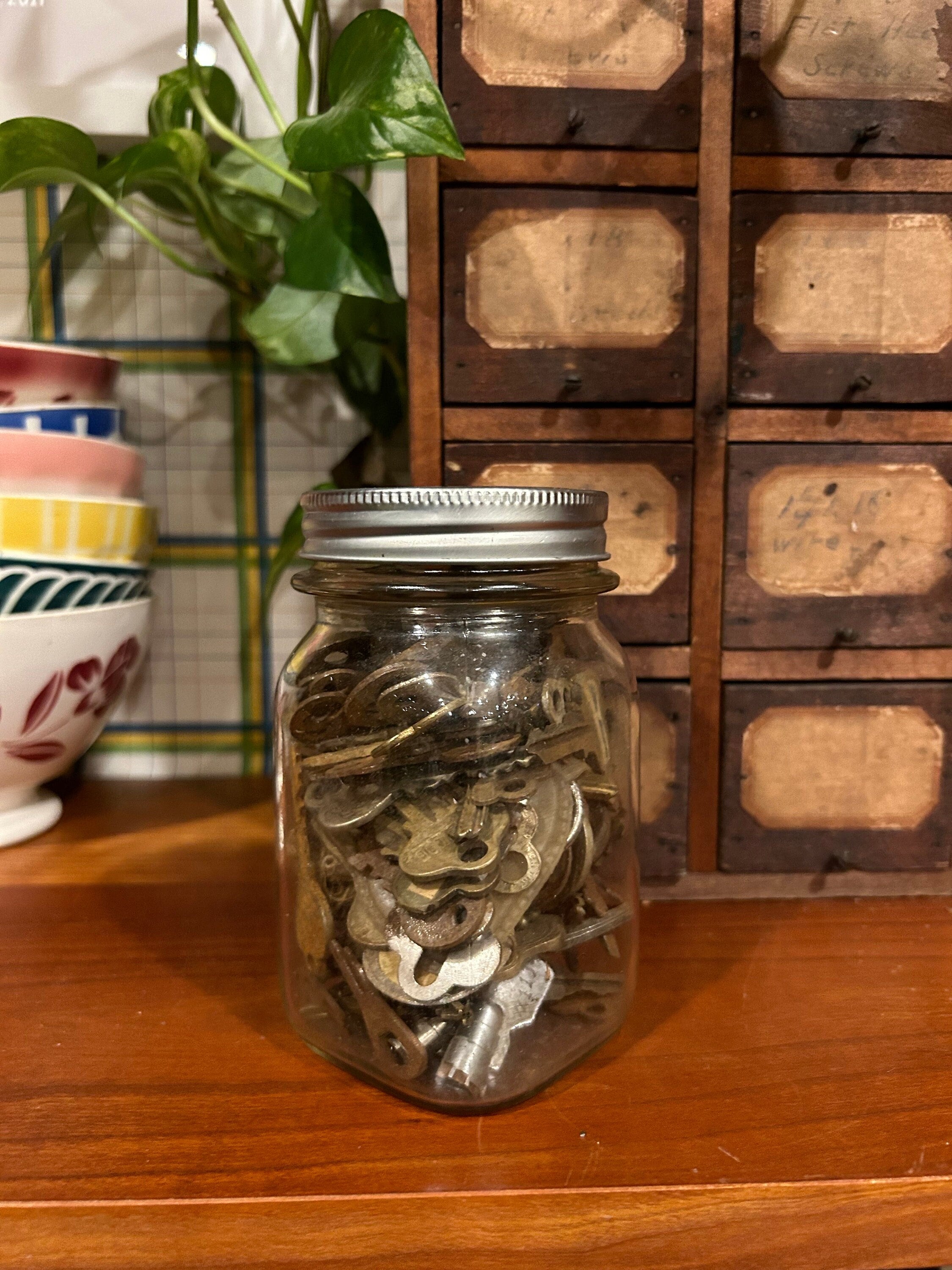 Primitive Glass Jar of Antique Keys - Country Shelf Decor - Etsy