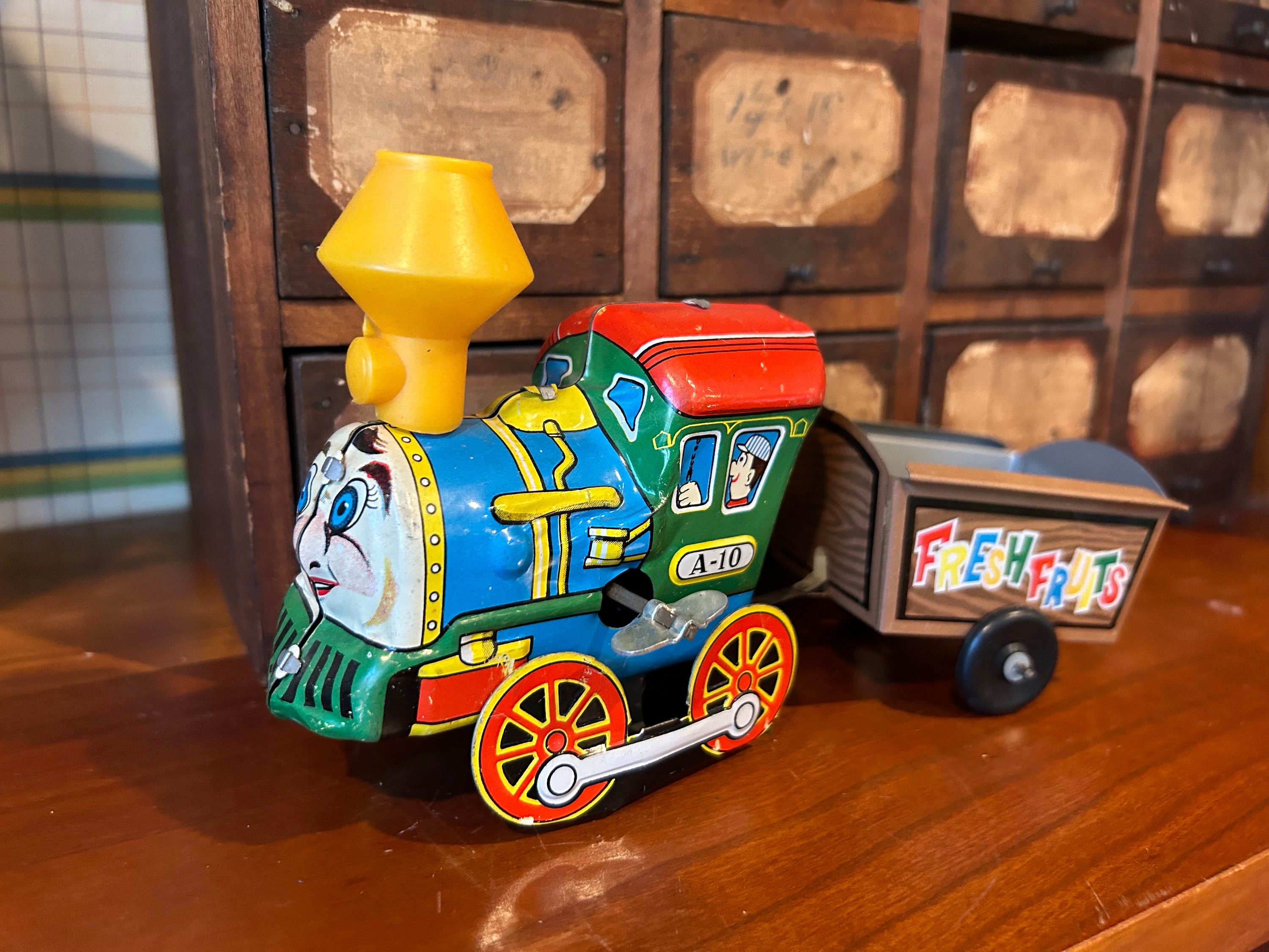 Metal Tin Toy Train With Wagon Fresh Fruit Vintage Wind up & Rolling - Etsy
