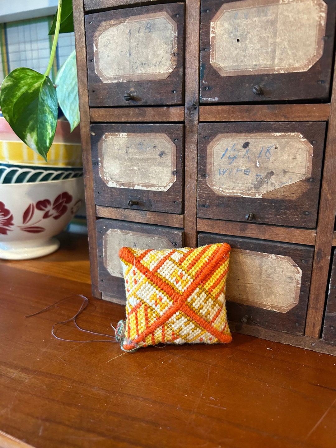 Tiny Vintage Needlepoint Orange and Yellow Pin Cushion Estate Find - Etsy