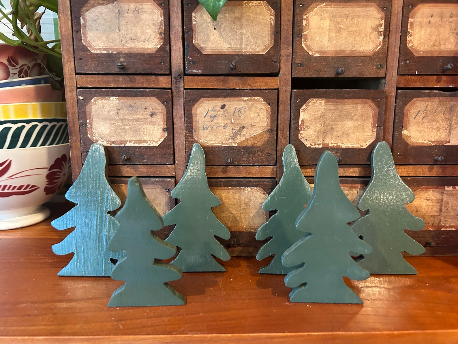 Primitive Pine Tree Cutouts Set of 15 Christmas Folk Cabin Decor Art ...
