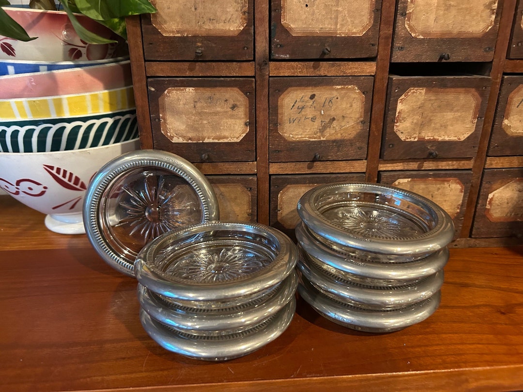 1960's Leonard Italy [8] Glass Starburst Drink Coasters Barware Estate ...