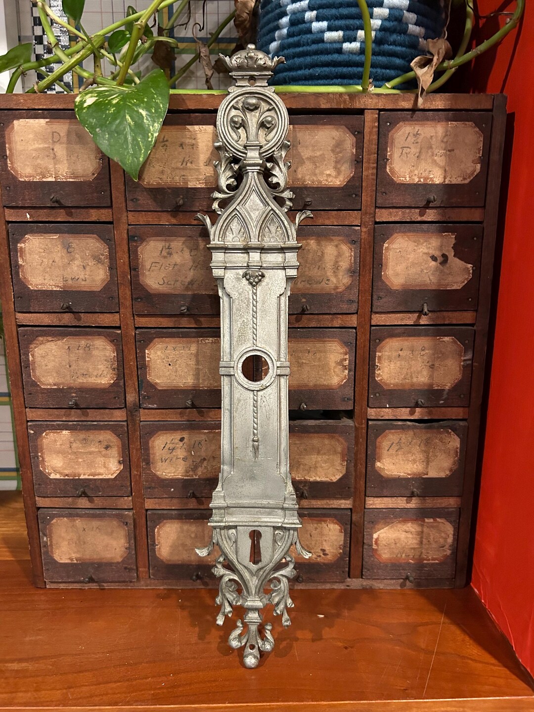 Ornate Door Knob Plate Hardware Antique Deco Gothic Pewter Brass Estate ...