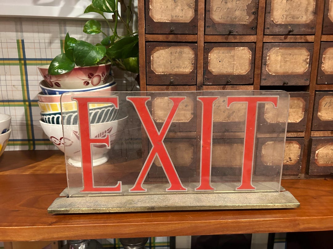 Vintage Exit Sign Clear Plexi With Brass Stand Deco - Etsy