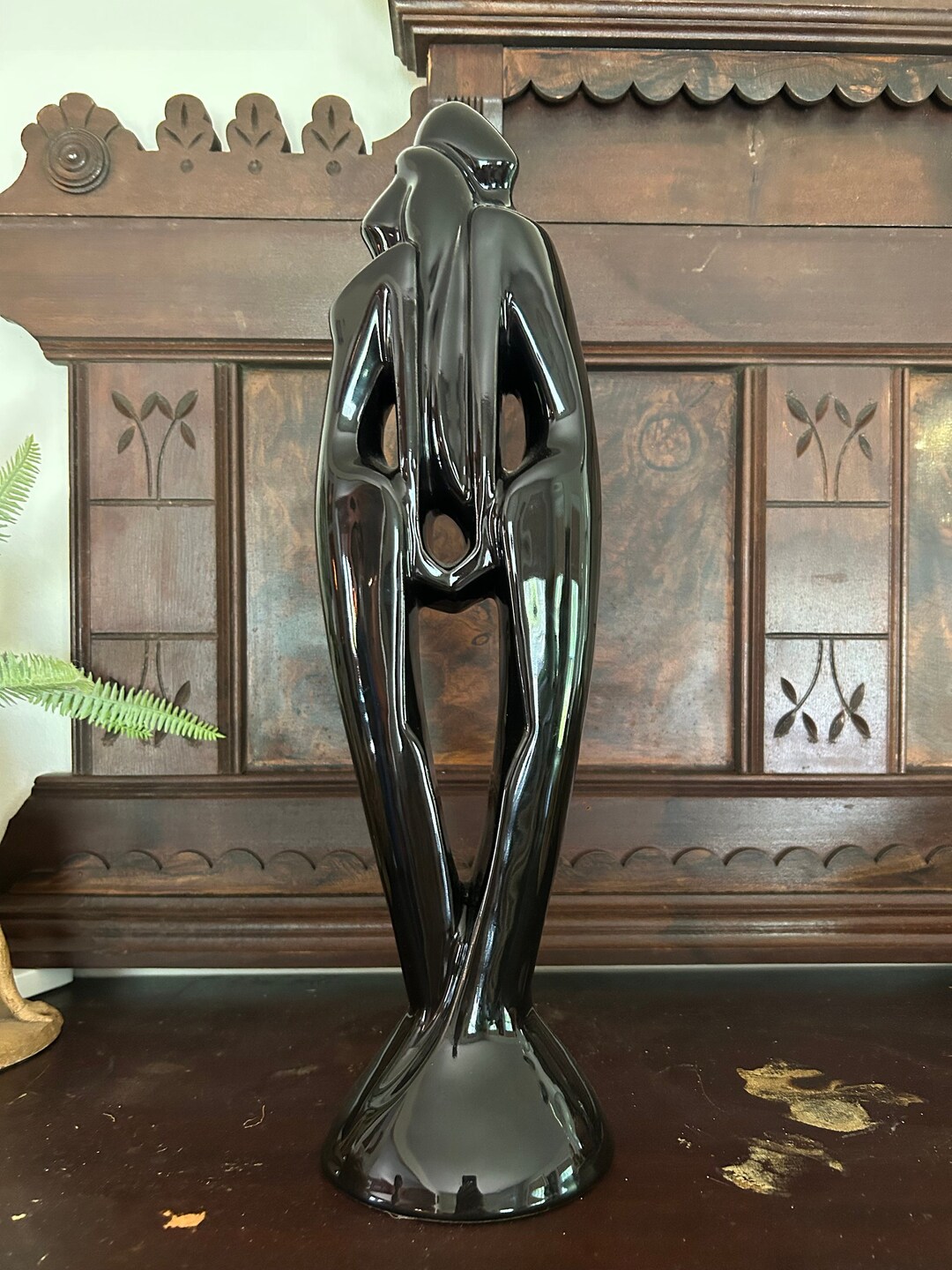 Vintage Gloss Black Hager Back to Back Statue Lovers Couple Figure ...