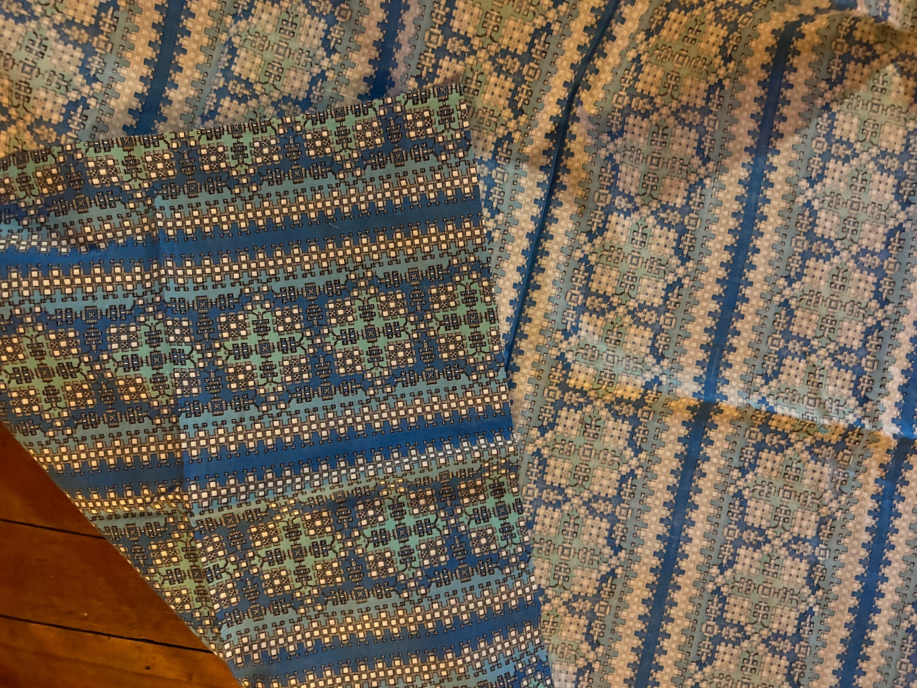 Vintage Blue Geometric Print Cotton Fabric 2-1/2 Yards! Estate - Etsy