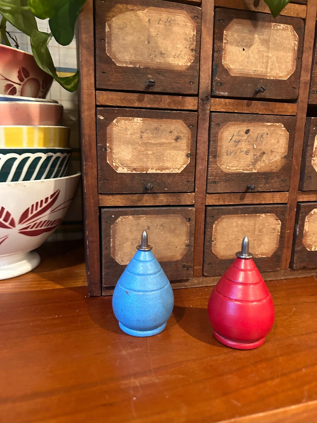 Primitive Set of Wooden Tops With Bright Bold Paint - Etsy